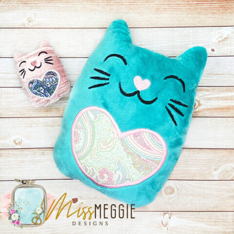 Kitty Cat Stuffie 4 sizes with heart ITH Embroidery Digital design file ...
