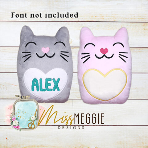 Kitty Cat Stuffie 4 sizes with heart ITH Embroidery Digital design file ...