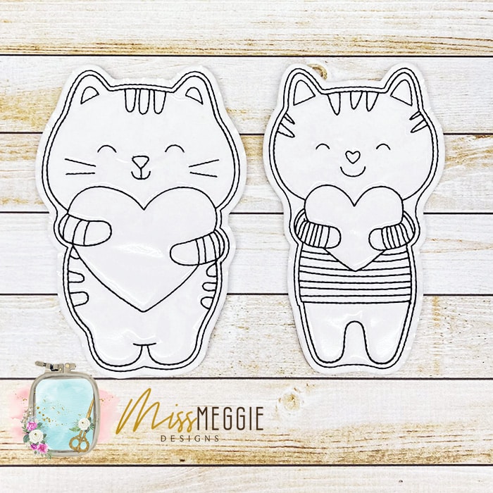 Flat Coloring Doll Kitty Cat Valentines ITH digital Embroidery designs ...