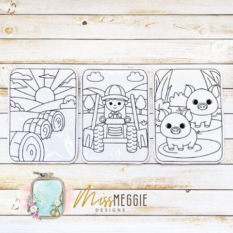 Flat Coloring Doll Farmer, Farm, Tractor, Pig Pages ITH digital ...
