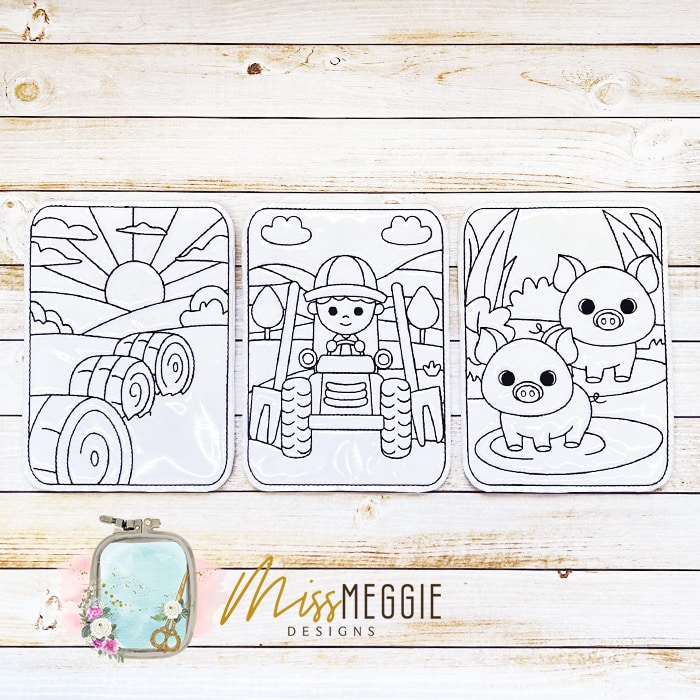 Flat Coloring Doll Farmer, Farm, Tractor, Pig Pages ITH digital ...